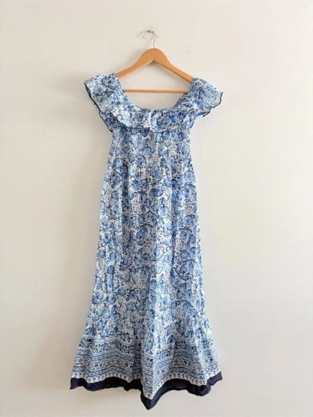 Zara | Dresses | Zara Off The Shoulder Floral Print Maxi Dress Cotton ...